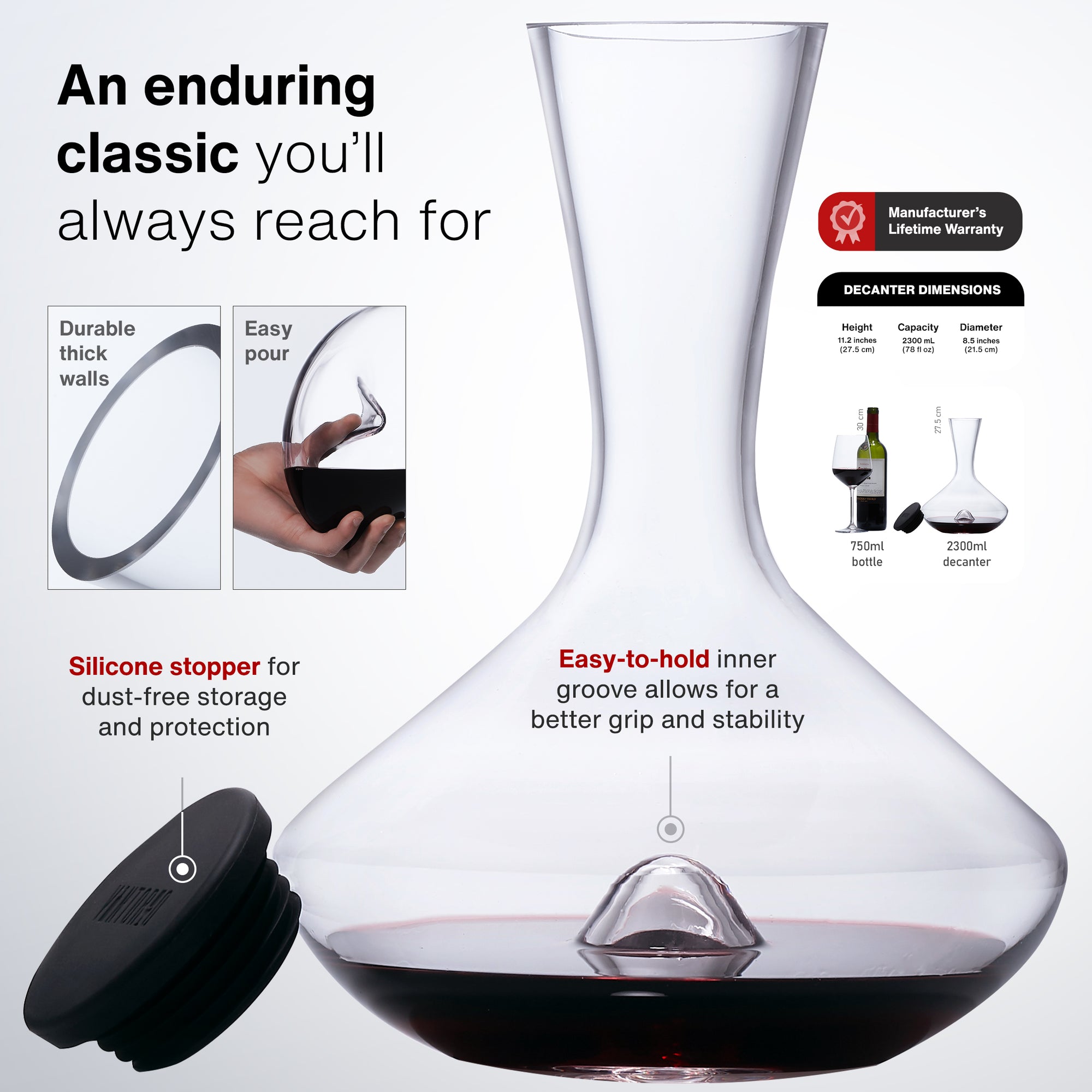 Vintorio Citadel Crystal Wine Decanter with Stopper Lid